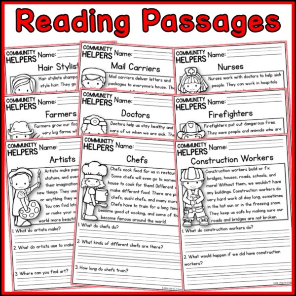 Community Helpers Social Studies Reading Comprehension Passages K-2 ...