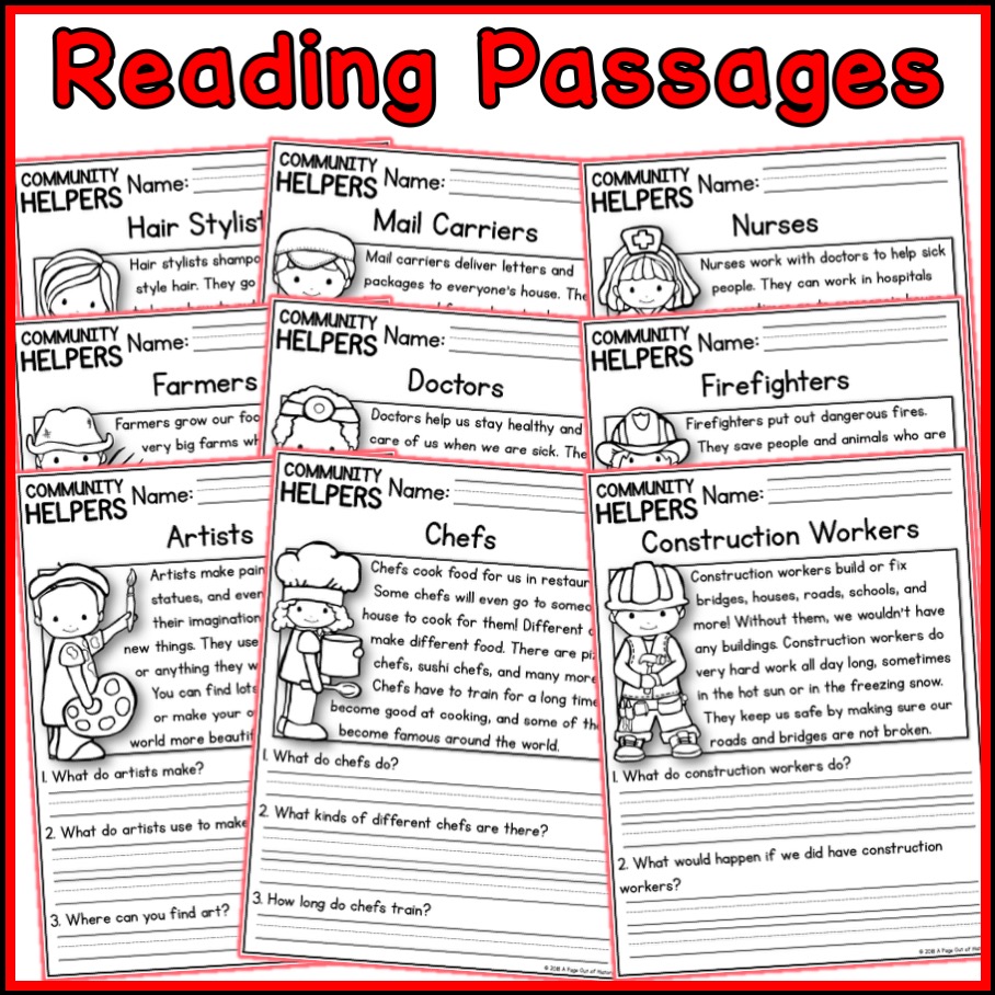 Community Helpers Social Studies Reading Comprehension Passages K-2 ...