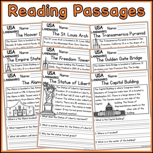 United States Landmarks Social Studies Reading Comprehension Passages K ...
