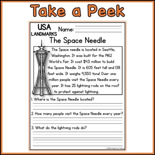 United States Landmarks Social Studies Reading Comprehension Passages K ...