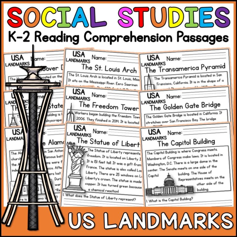 United States Landmarks Social Studies Reading Comprehension Passages K ...