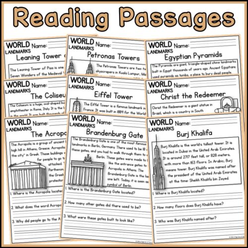 Famous World Landmarks Social Studies Reading Comprehension Passages K ...