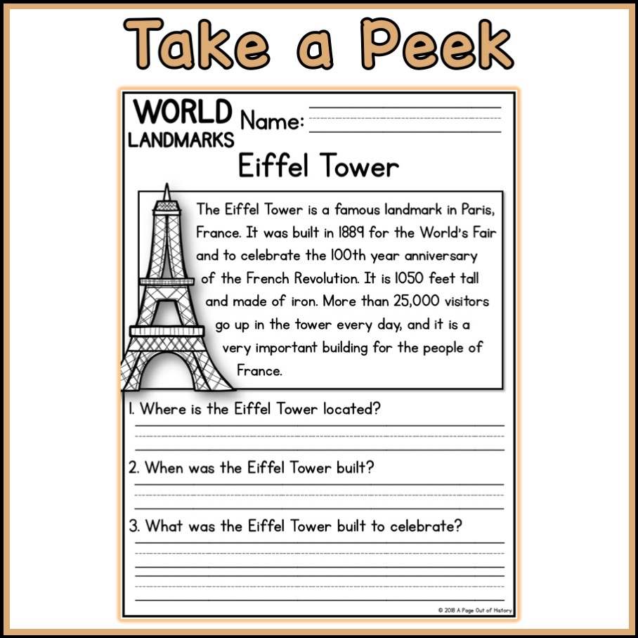 Famous World Landmarks Social Studies Reading Comprehension Passages K ...