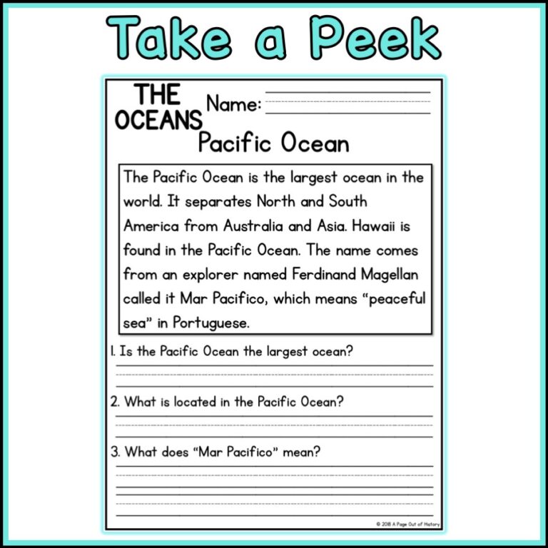 Oceans Social Studies Reading Comprehension Passages K-2 - Made By Teachers