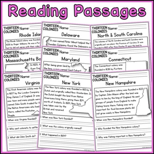 13 Colonies Social Studies Reading Comprehension Passages K-2 - Made By ...