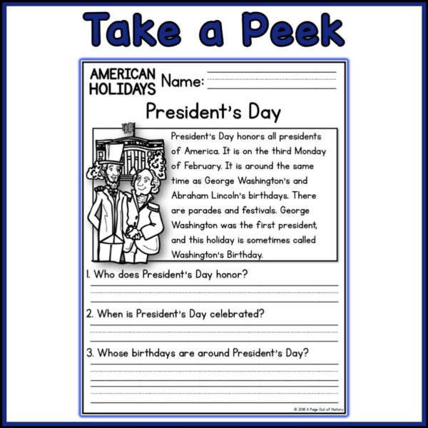 American Holidays Social Studies Reading Comprehension Passages K-2 ...