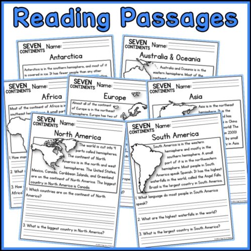 7 Continents Social Studies Reading Comprehension Passages K-2 - Made ...
