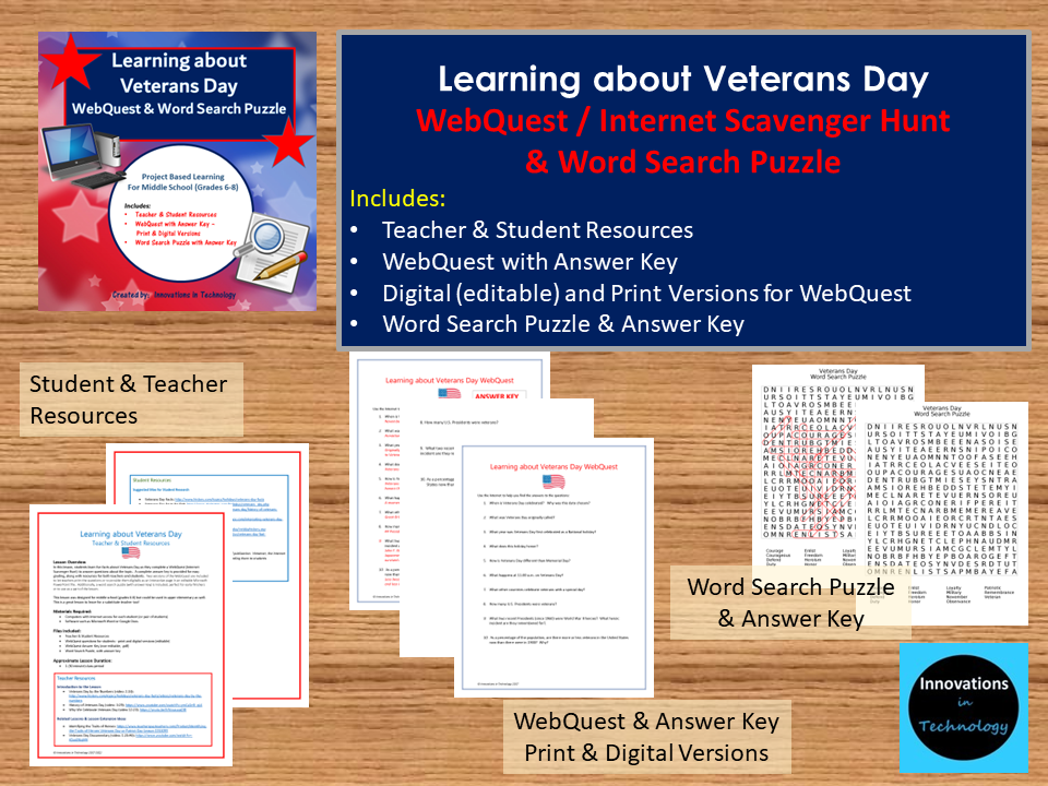 Learning about Veterans Day - WebQuest & Word Search Puzzle | Made By ...