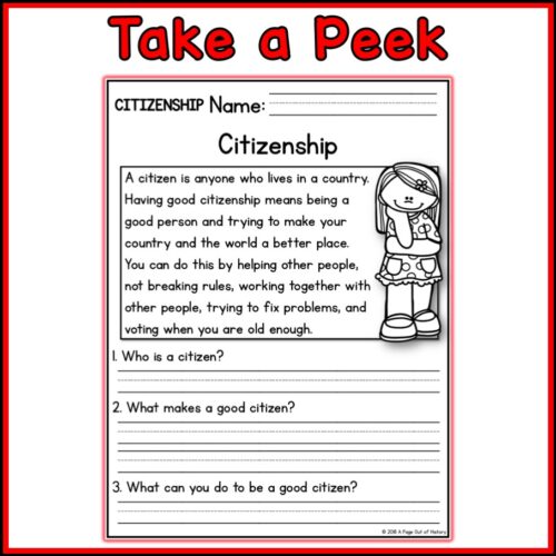 Citizenship Social Studies Reading Comprehension Passages K-2 - Made By ...