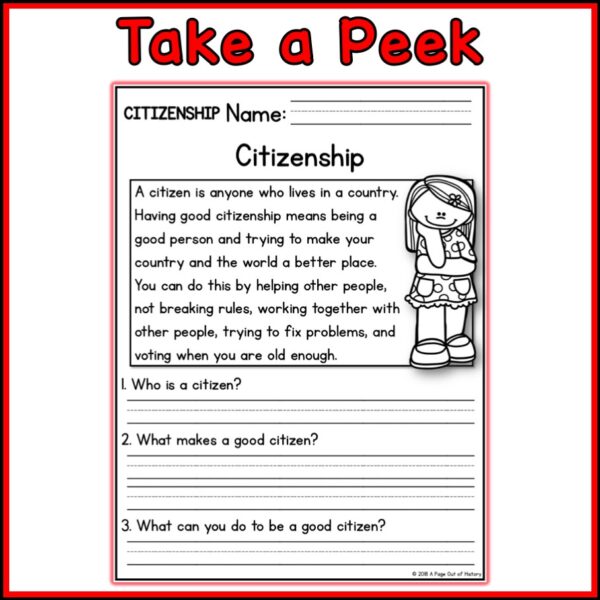 Citizenship Social Studies Reading Comprehension Passages K-2 | Made By ...