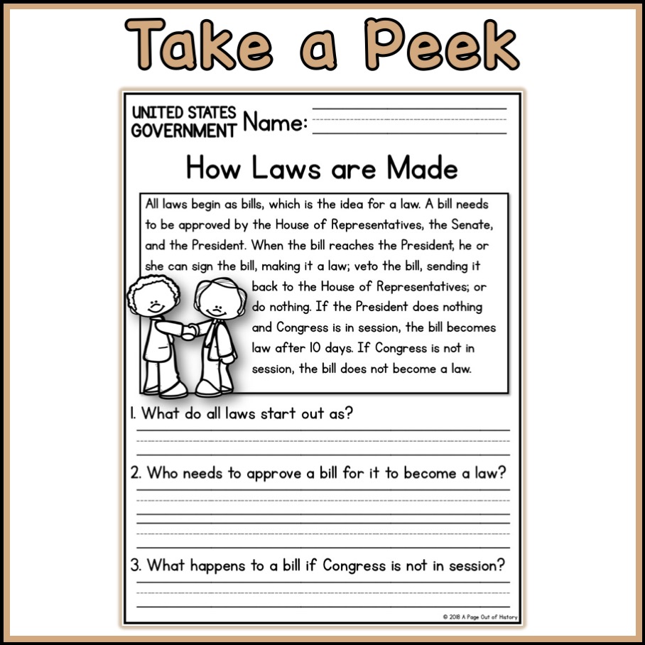 US Government Social Studies Reading Comprehension Passages K-2 - Made ...