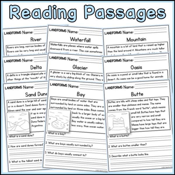 Landforms Social Studies Science Reading Comprehension Passages K-2 ...