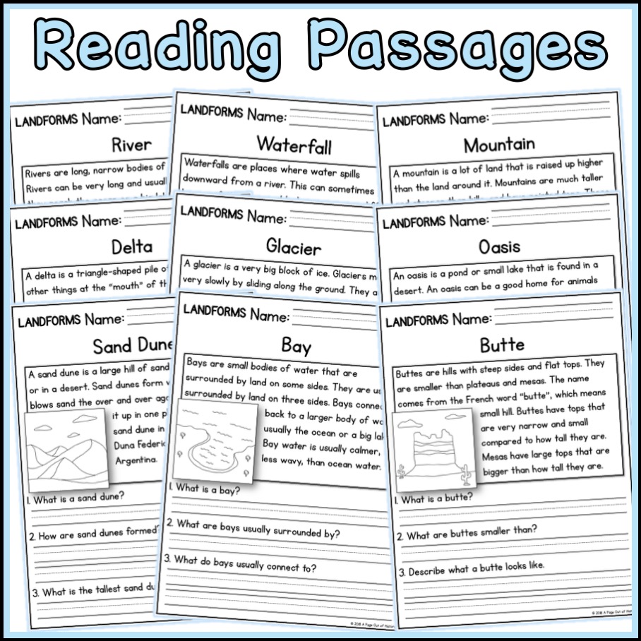 Landforms Social Studies Science Reading Comprehension Passages K-2 ...