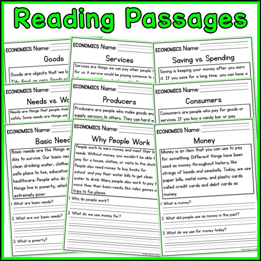 Economics Social Studies Reading Comprehension Passages K-2 | Made By ...