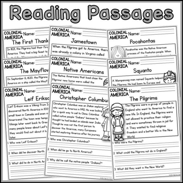 Colonial America Social Studies Reading Comprehension Passages K-2 - Made By Teachers