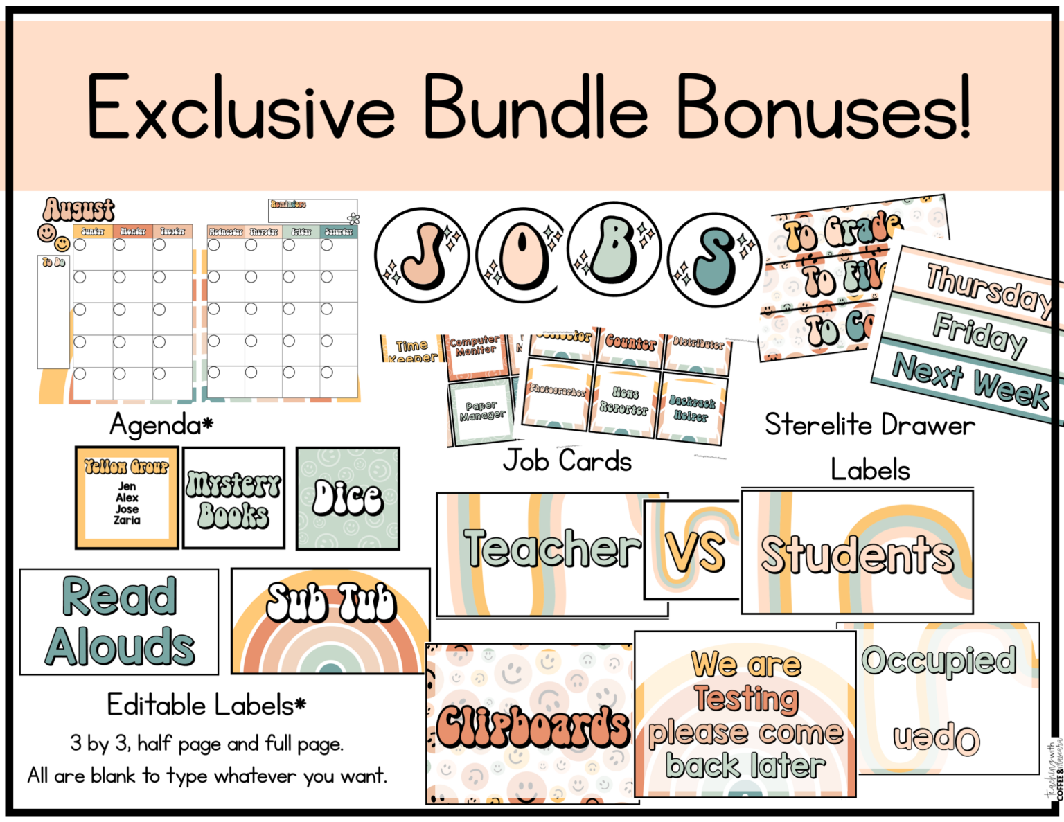 Retro Boho Classroom Decor Bundle | Made By Teachers