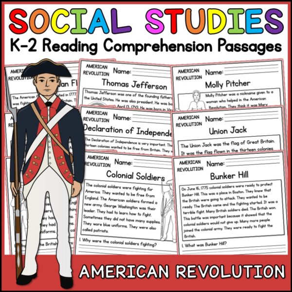 American Revolution Social Studies Reading Comprehension Passages K-2 ...