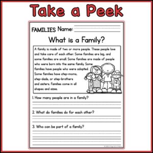 Families Social Studies Reading Comprehension Passages K-2 - Made By ...