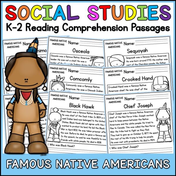 Famous Native Americans Social Studies Reading Comprehension Passages K ...