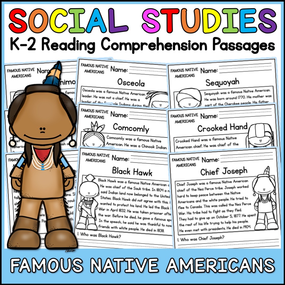 Famous Native Americans Social Studies Reading Comprehension Passages K ...