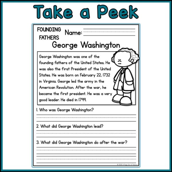 Founding Fathers Social Studies Reading Comprehension Passages K-2 ...