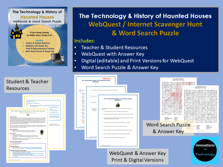 Technology & History of Haunted Houses WebQuest & Word Search Puzzle ...