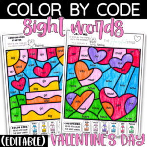 Valentine's Day Color by Sight Word Practice Editable Activities | Made ...