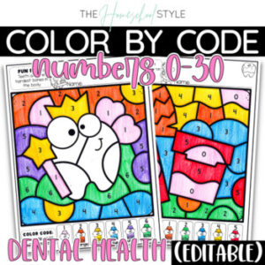 Dental Health Color by Number Recognition Worksheets Editable - Made By ...