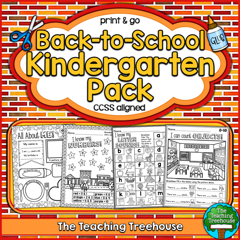 Back to School Kindergarten Pack, Print & Go, No Prep, CCSS Aligned ...
