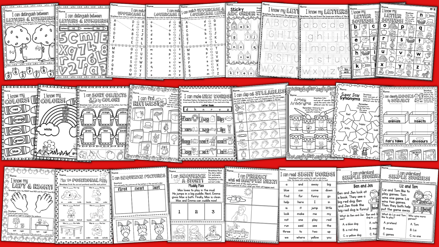 Back to School Kindergarten Pack, Print & Go, No Prep, CCSS Aligned ...