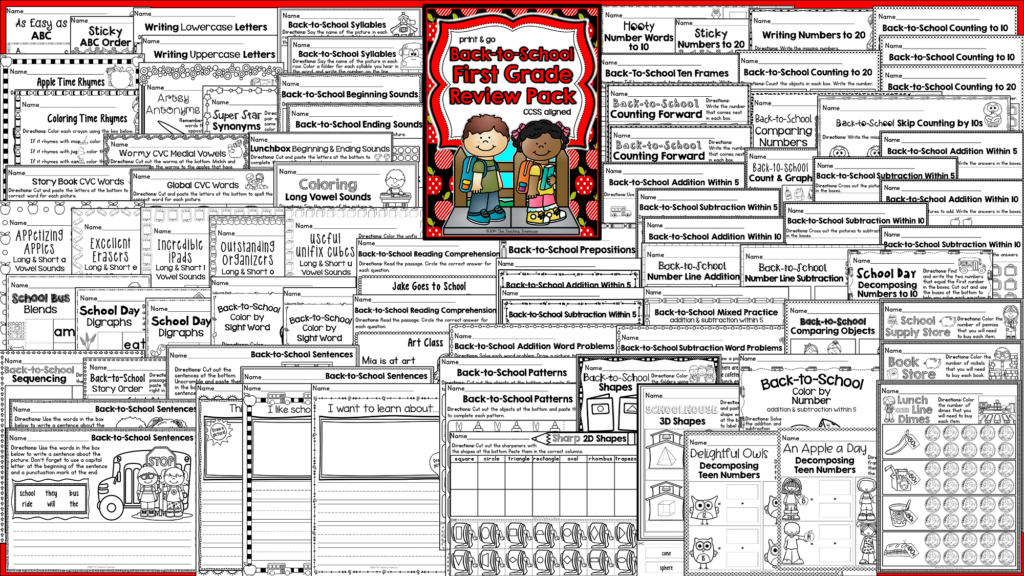 Back to School First Grade Review Pack, Print & Go, No Prep, CCSS ...