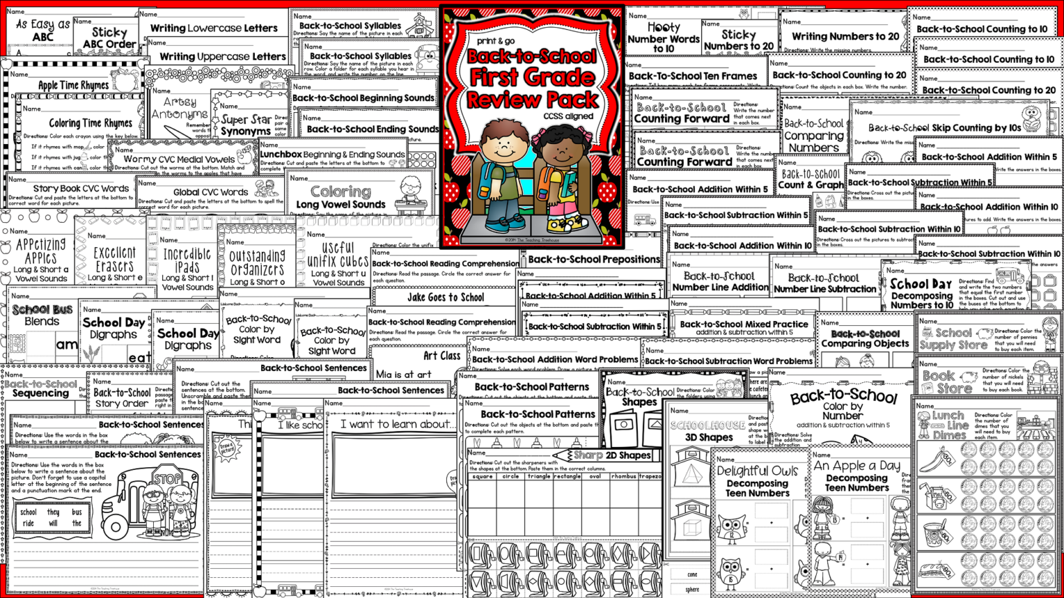 Back to School First Grade Review Pack, Print & Go, No Prep, CCSS ...