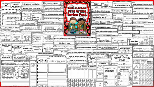 Back to School First Grade Review Pack, Print & Go, No Prep, CCSS ...