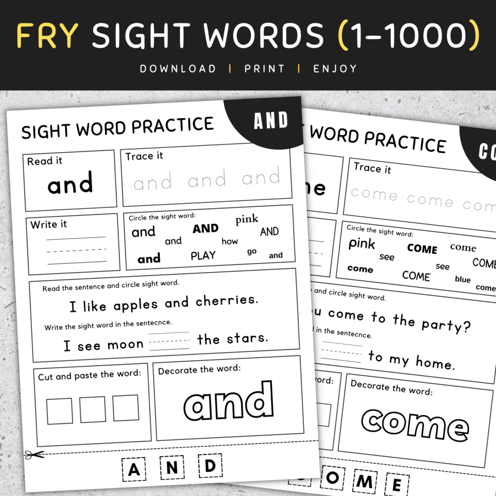 Fry Sight Words Bundle: 1-1000, Sight Word Worksheets & Activities ...