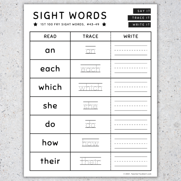 Fry Sight Words: Read, Trace, Write Worksheet & Activities, #1-100 ...