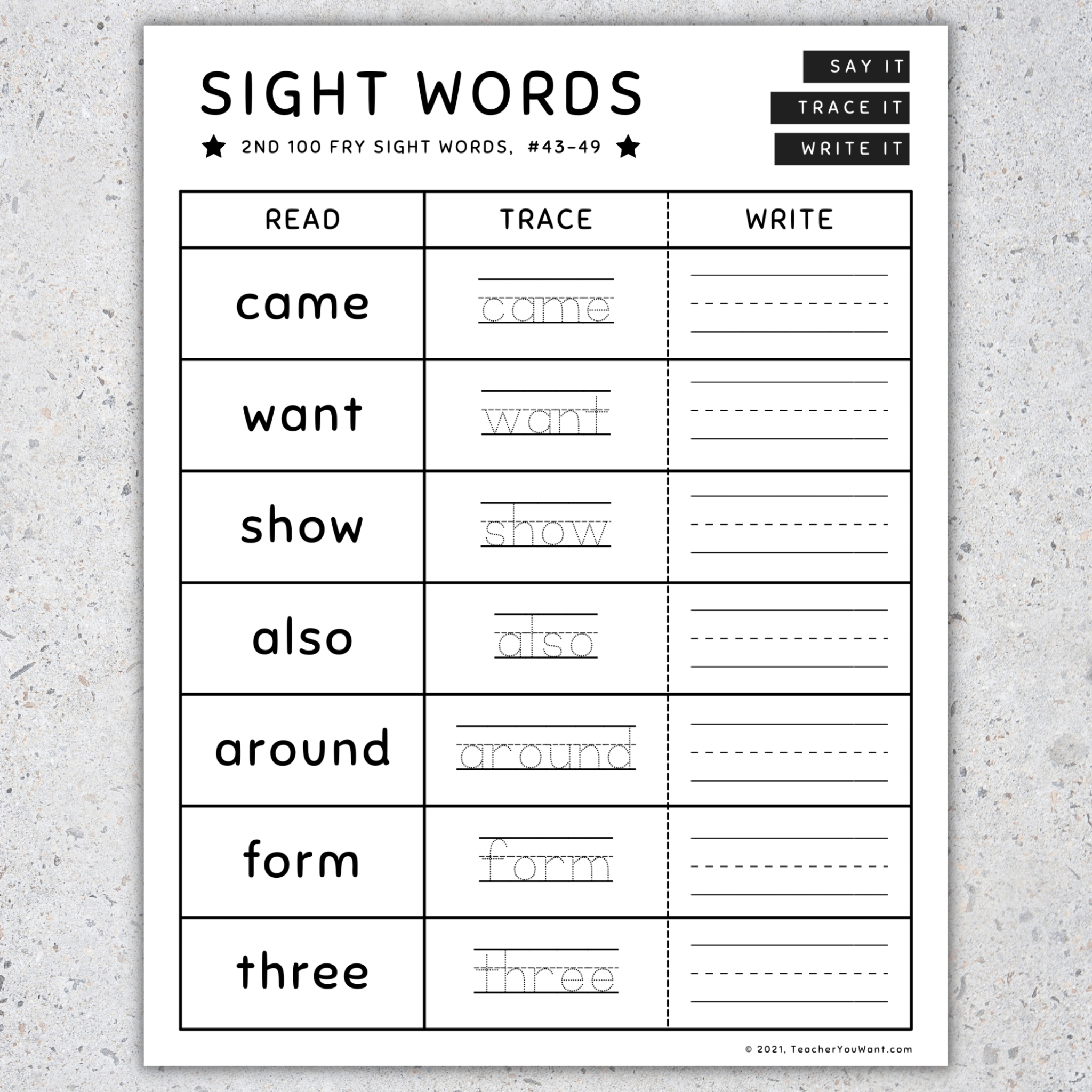 Fry Sight Words: Read, Trace, Write Worksheet, #101-200, [SET 4] - Made ...
