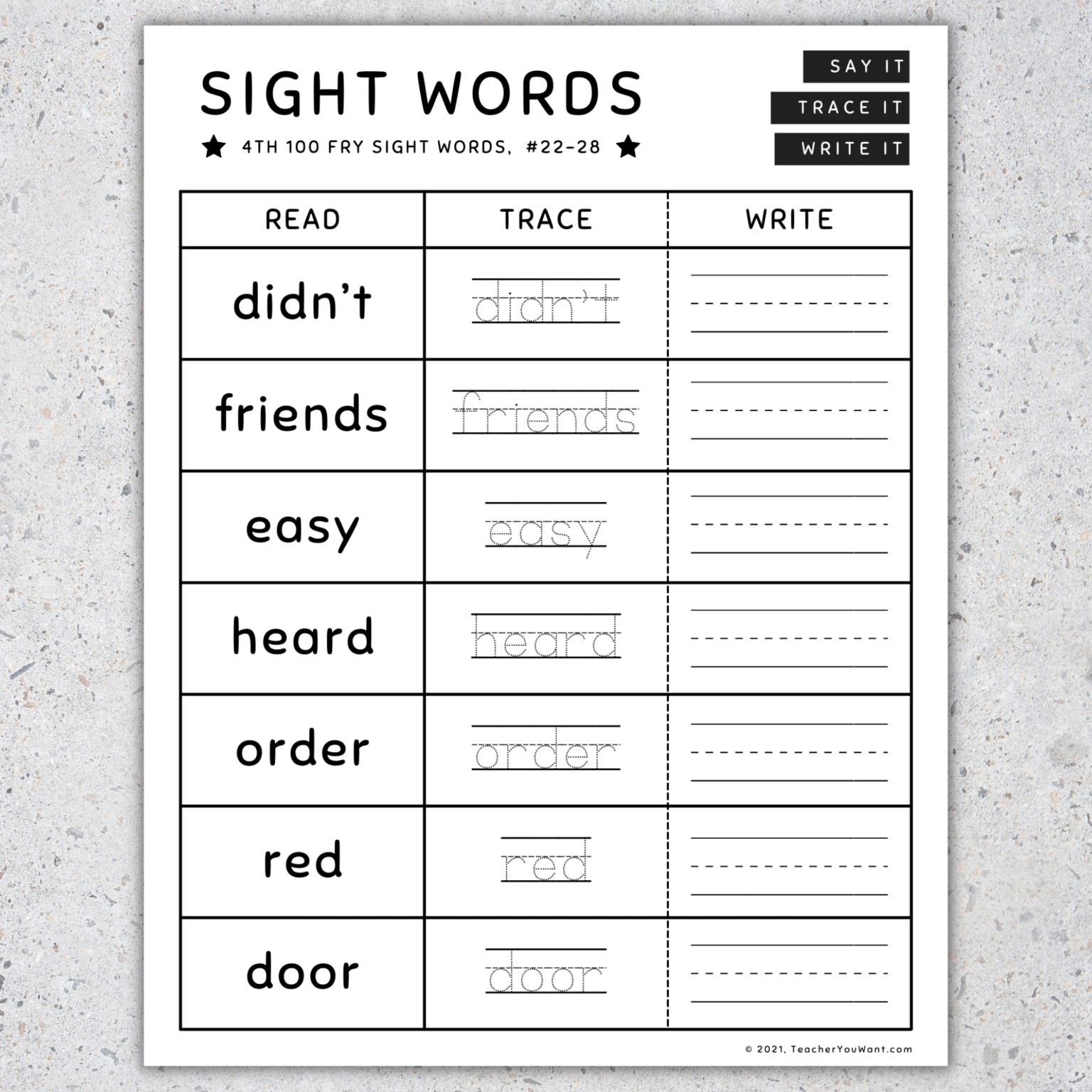 Fry Sight Words: Read, Trace, Write Worksheets, #301-400, [SET 4 ...