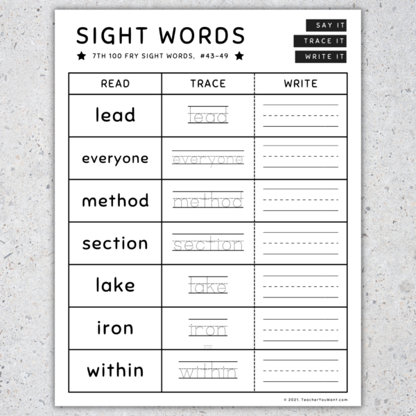 Fry Sight Words: Read, Trace, Write Worksheets, #601-700, [SET 4 ...