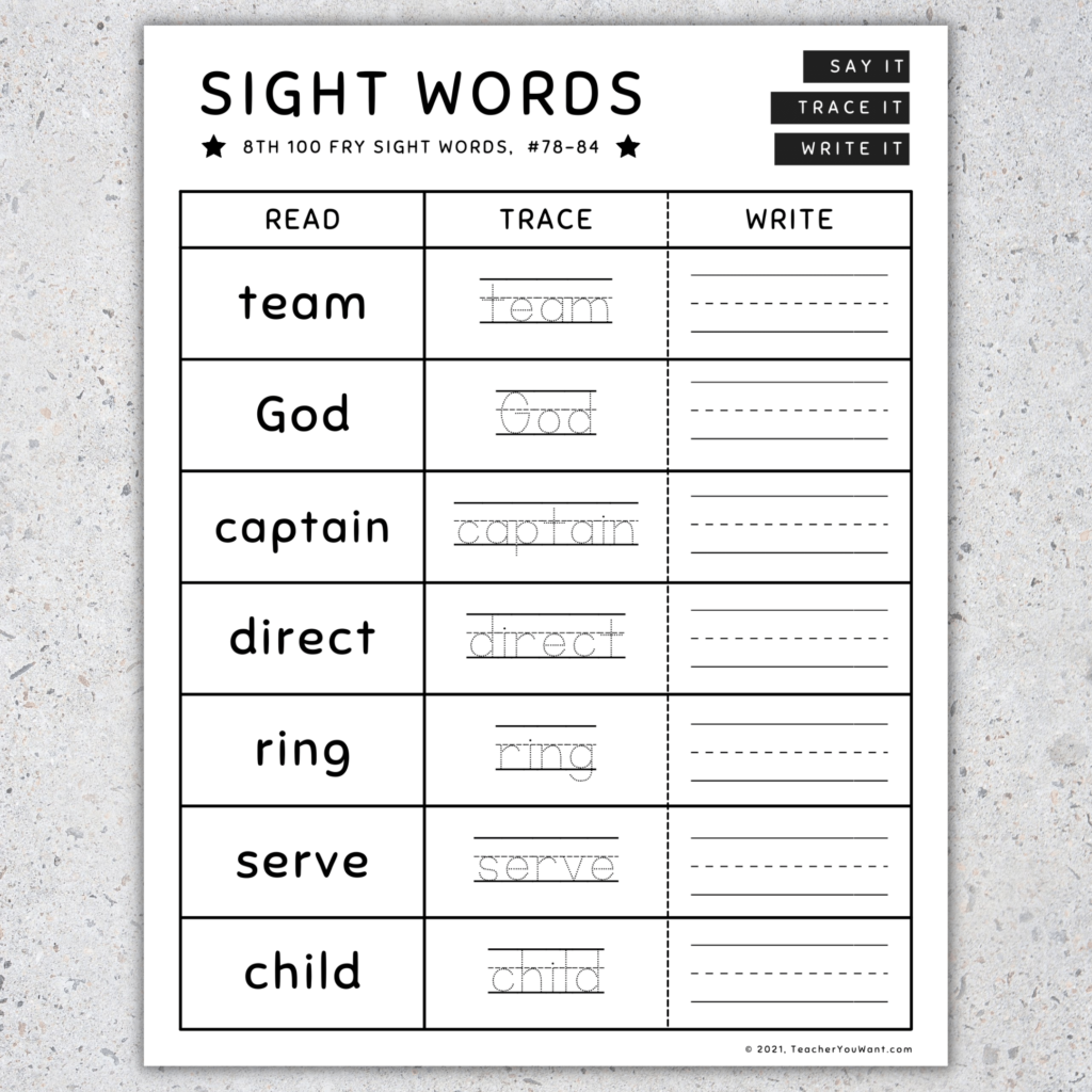 Fry Sight Words: Read, Trace, Write Worksheets, #701-800, [SET 4 ...