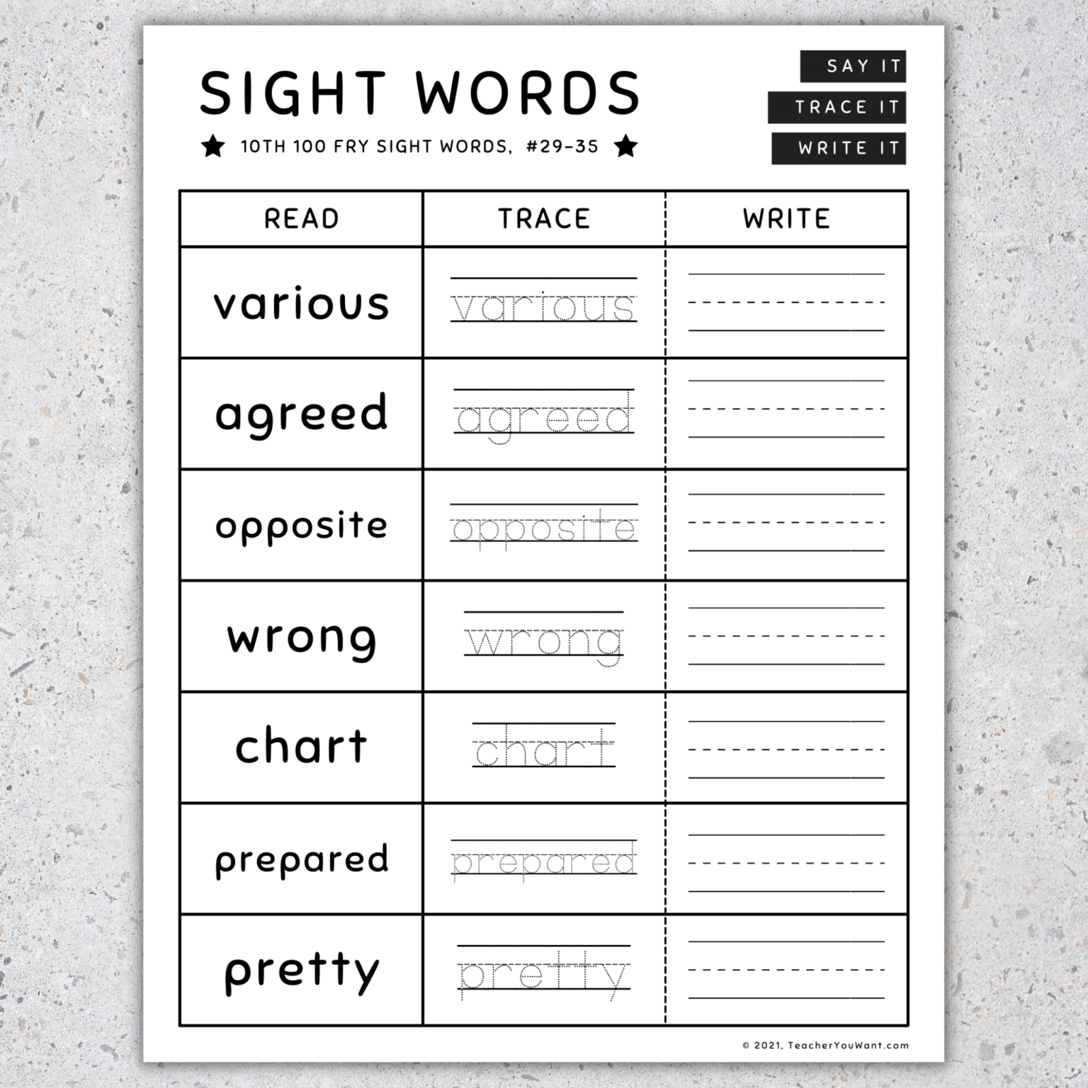Fry Sight Words: Read, Trace, Write Worksheets, NO PREP, #901-1000 ...