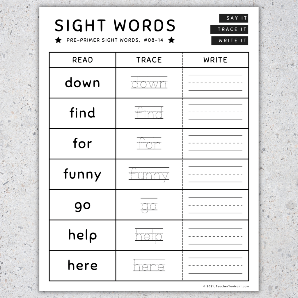 Pre-primer Sight Words: Pre-K Read, Trace and Write Worksheets, [SET 4 ...