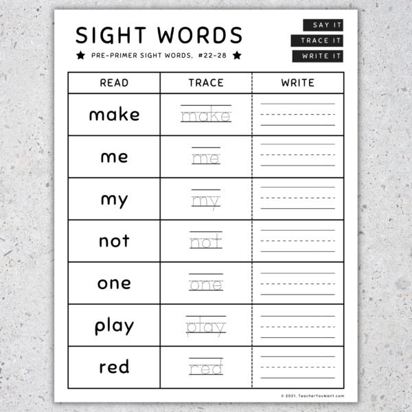 Pre-primer Sight Words: Pre-K Read, Trace and Write Worksheets, [SET 4 ...