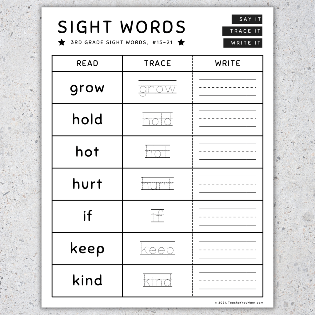 3rd Grade Sight Words: Read, Trace & Write Worksheets & Activities ...
