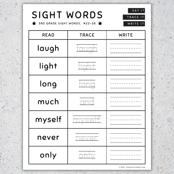 3rd Grade Sight Words: Read, Trace & Write Worksheets & Activities ...