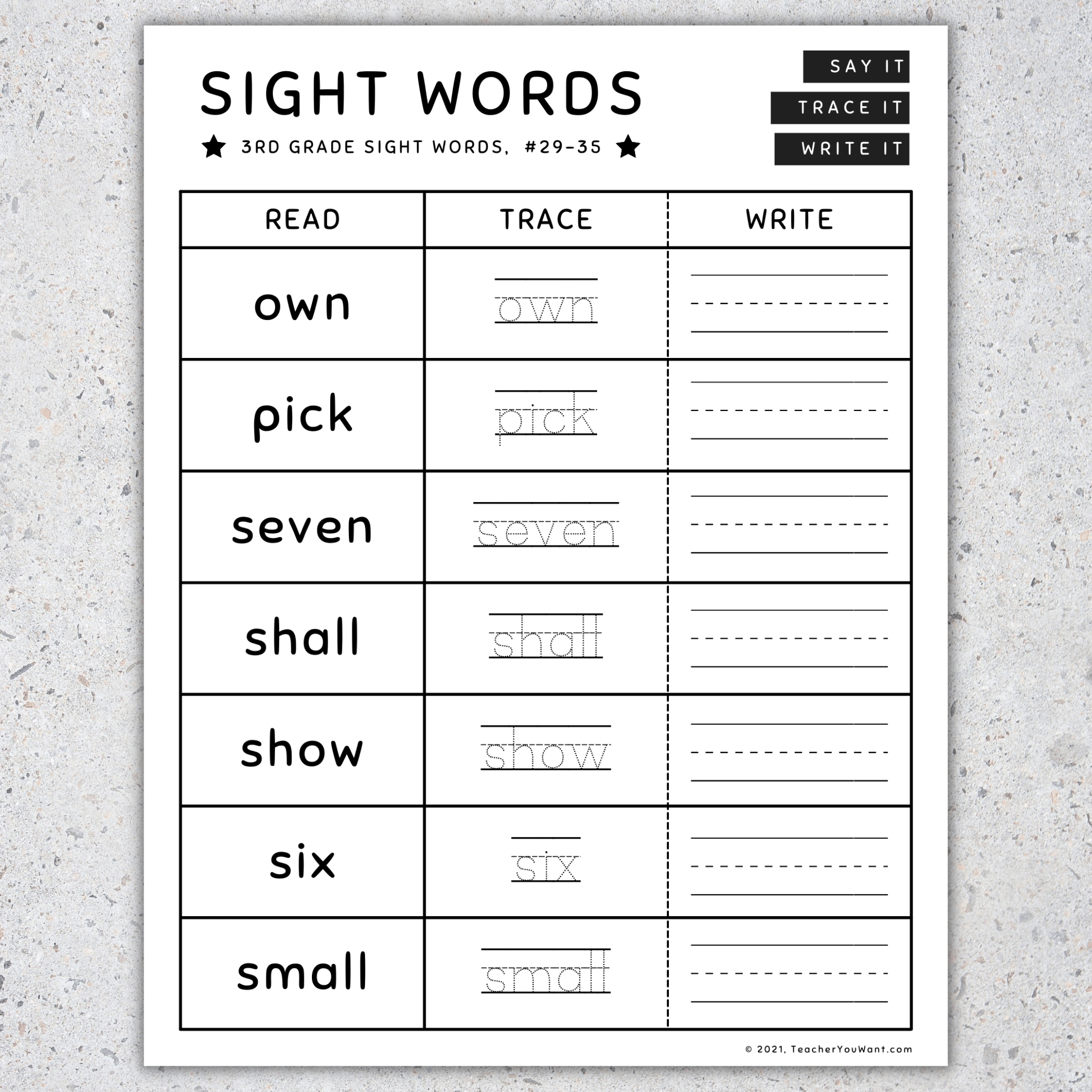 3rd Grade Sight Words: Read, Trace & Write Worksheets & Activities ...