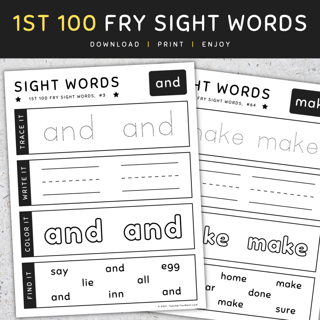 1st 100 Fry Sight Words: Trace, Write, Color, & Find It Worksheets ...