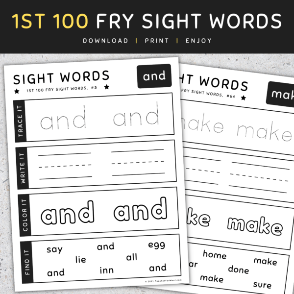 1st 100 Fry Sight Words: Trace, Write, Color, & Find It Worksheets ...