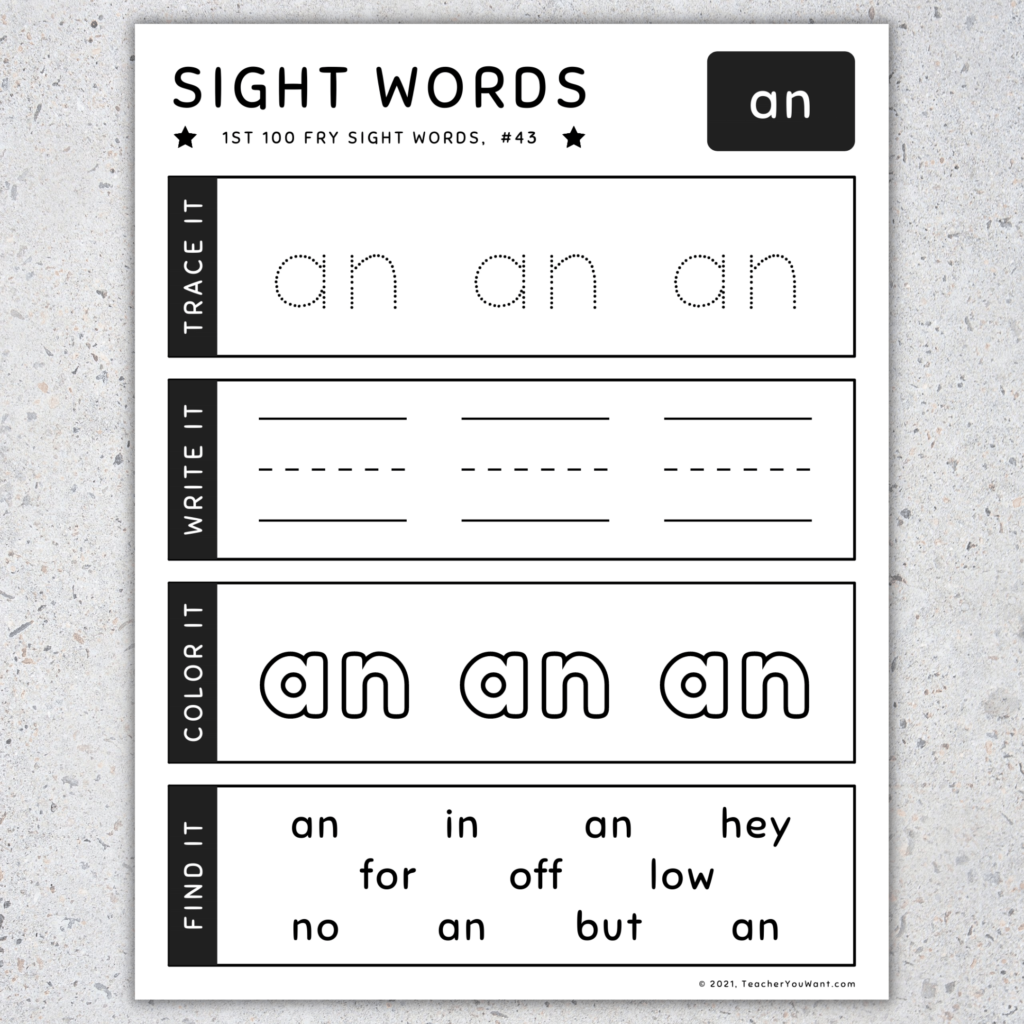 1st 100 Fry Sight Words: Trace, Write, Color, & Find It Worksheets ...