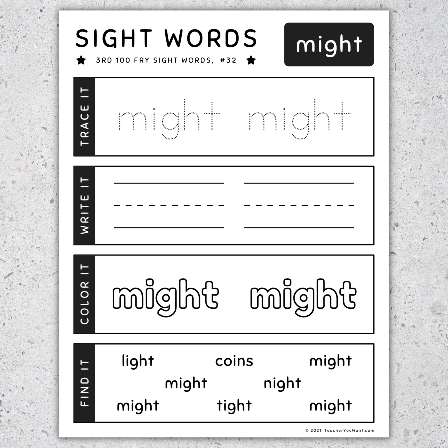 3rd 100 Fry Sight Words: Trace, Write, Color, & Find It Worksheets ...