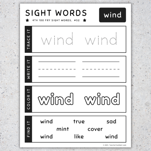 4th 100 Fry Sight Words: Trace, Write, Color, & Find It Worksheets ...